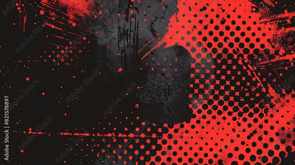 abstract pop art grunge black background design with red halftone brush ...