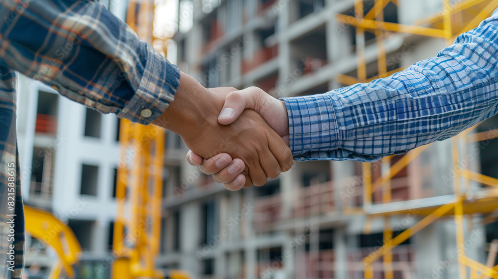 Successful deal, male architect shaking hands with client in ...
