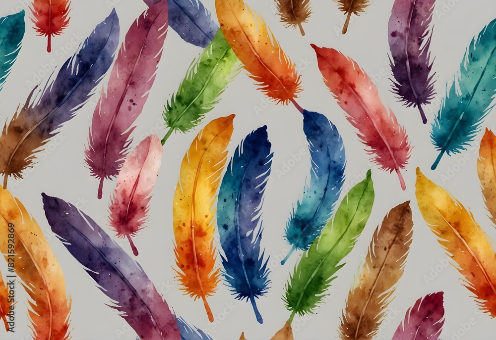 colourful rainbow watercolour feathers set isolated on transparent ...
