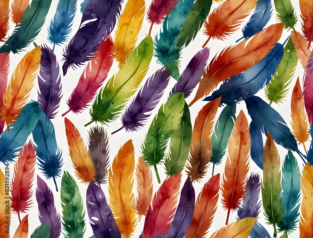 colourful rainbow watercolour feathers set isolated on transparent ...