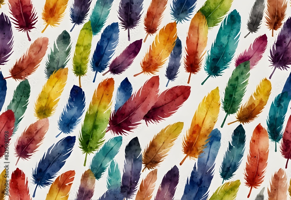 colourful rainbow watercolour feathers set isolated on transparent ...