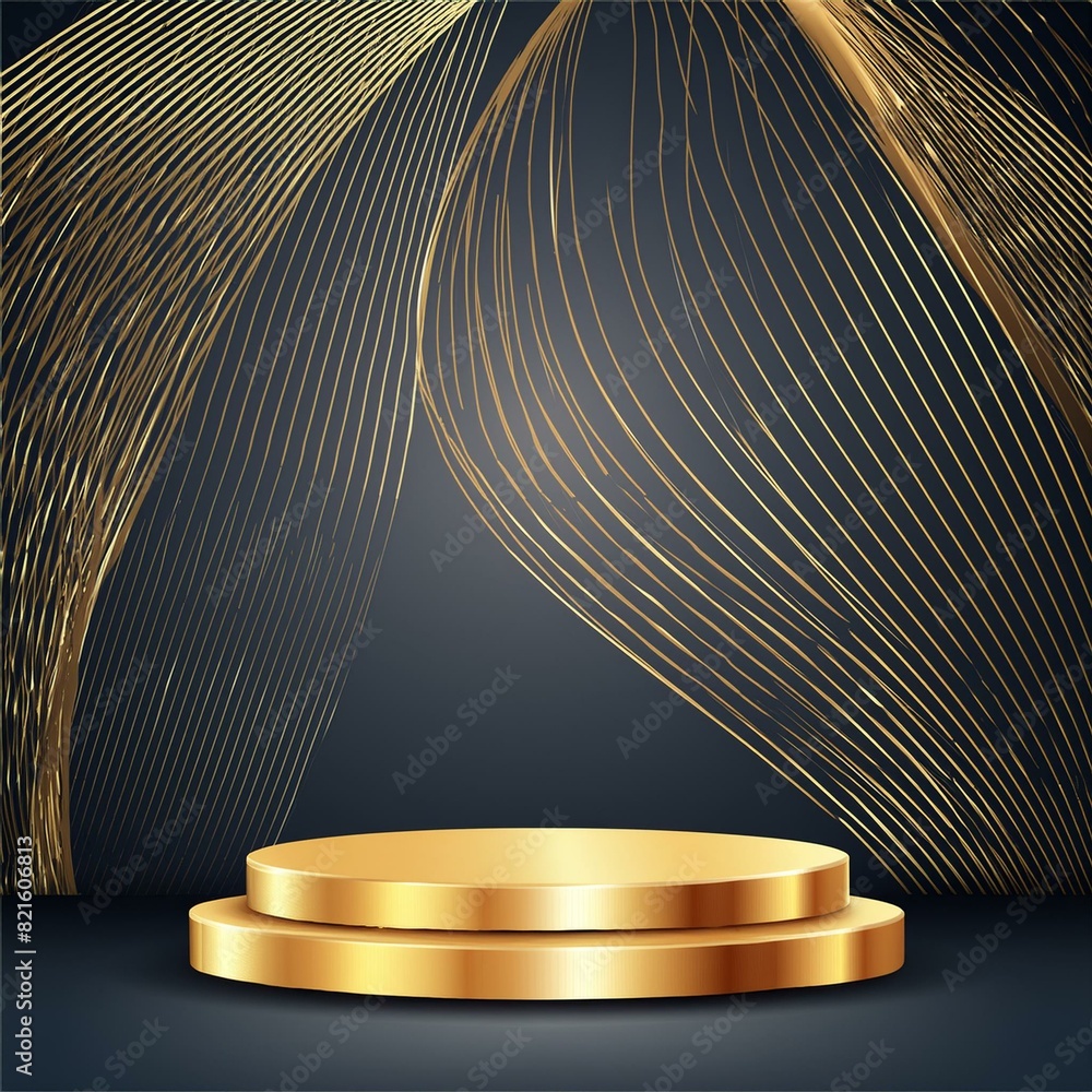 abstract background with gold,3D model of a dark platform with golden ...