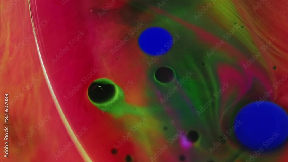 Paint oil bubbles. Color mist. Ink water mix. Defocused bright red ...