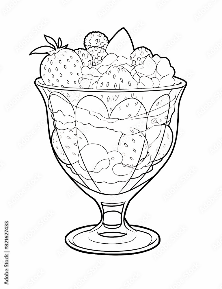 Strawberry daiquiri coloring page for kids. Hand drawn illustration ...