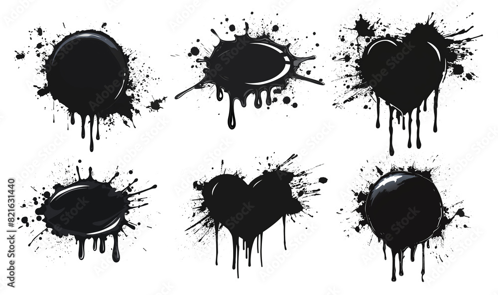 Graffiti spray paint round shapes in black color. Isolated heart and ...