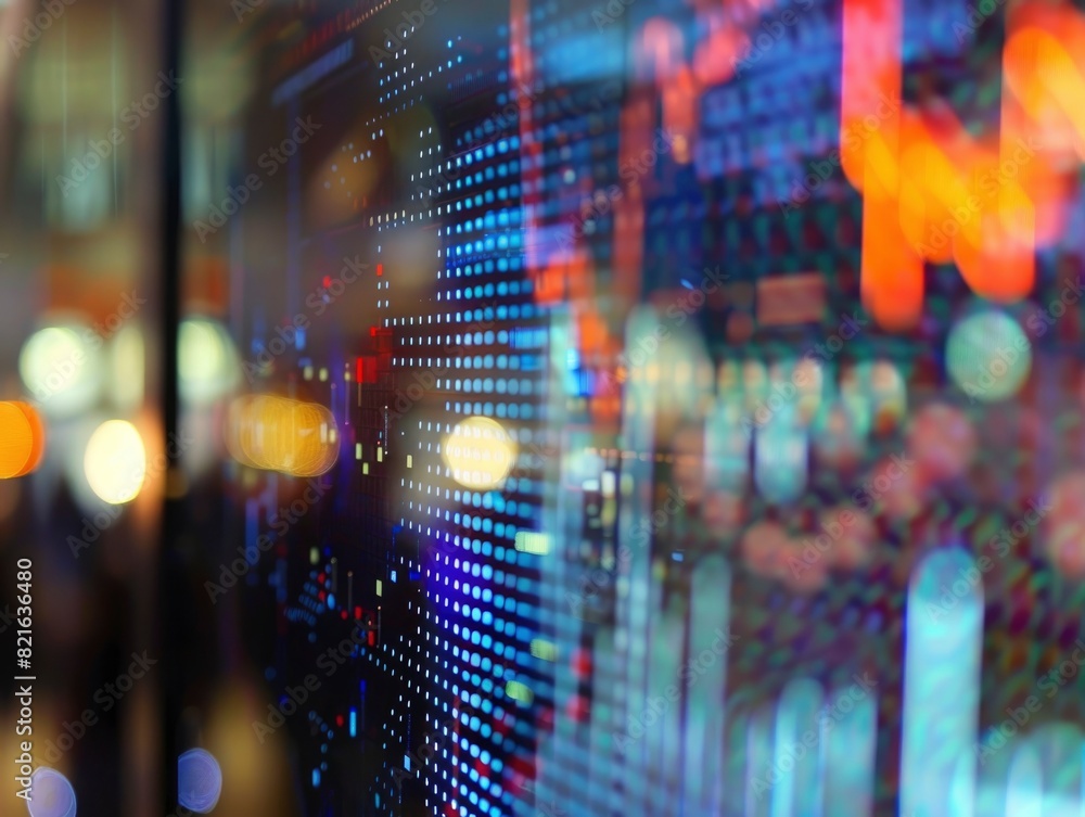 A computer screen shows a graph with many dots and lines. Concept of ...