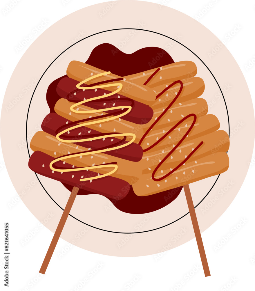 Sotteok or Korean Rice Cake Skewers. Vector illustration of traditional ...