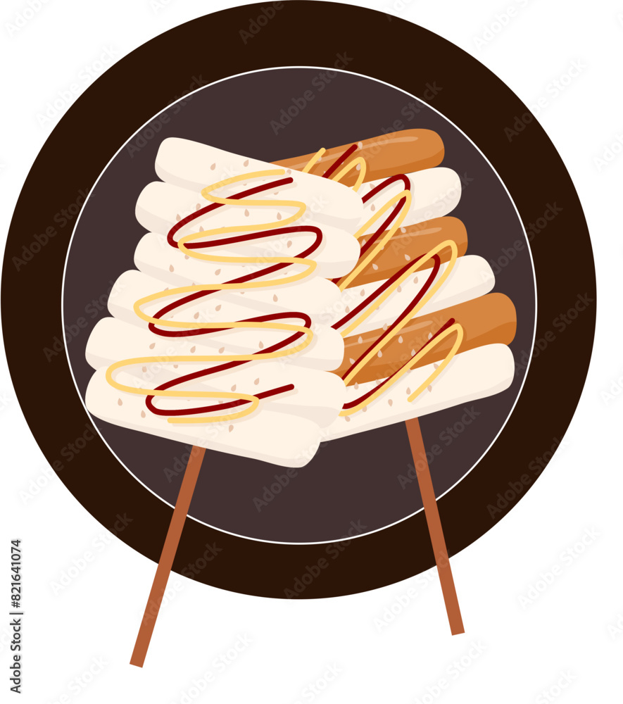 Sotteok or Korean Rice Cake Skewers. Vector illustration of traditional ...