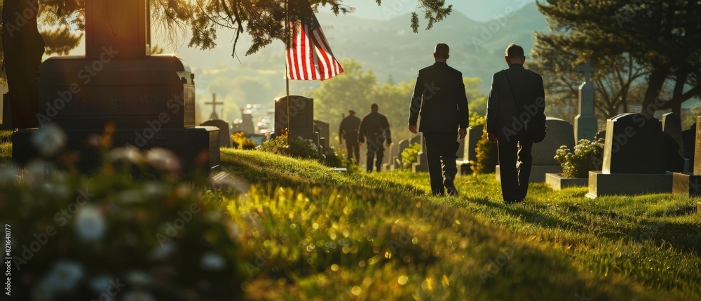 Memorial Day procession with silent moments of respect, close up ...