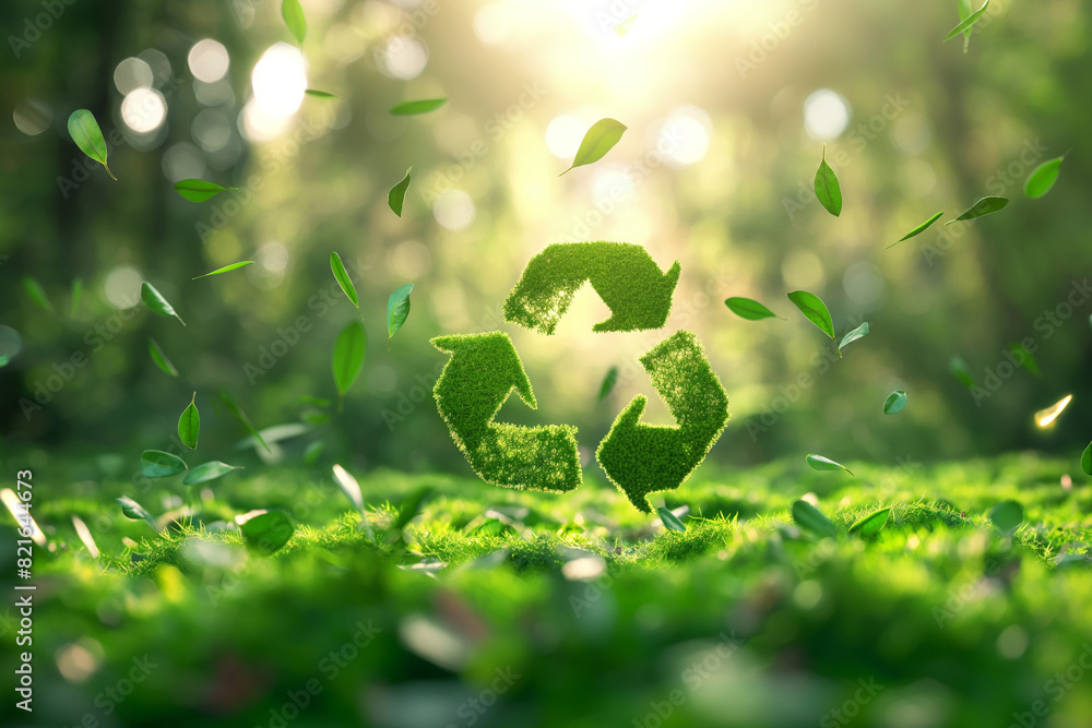 Biodegradation icon consisting of a grass texture floating in the air ...