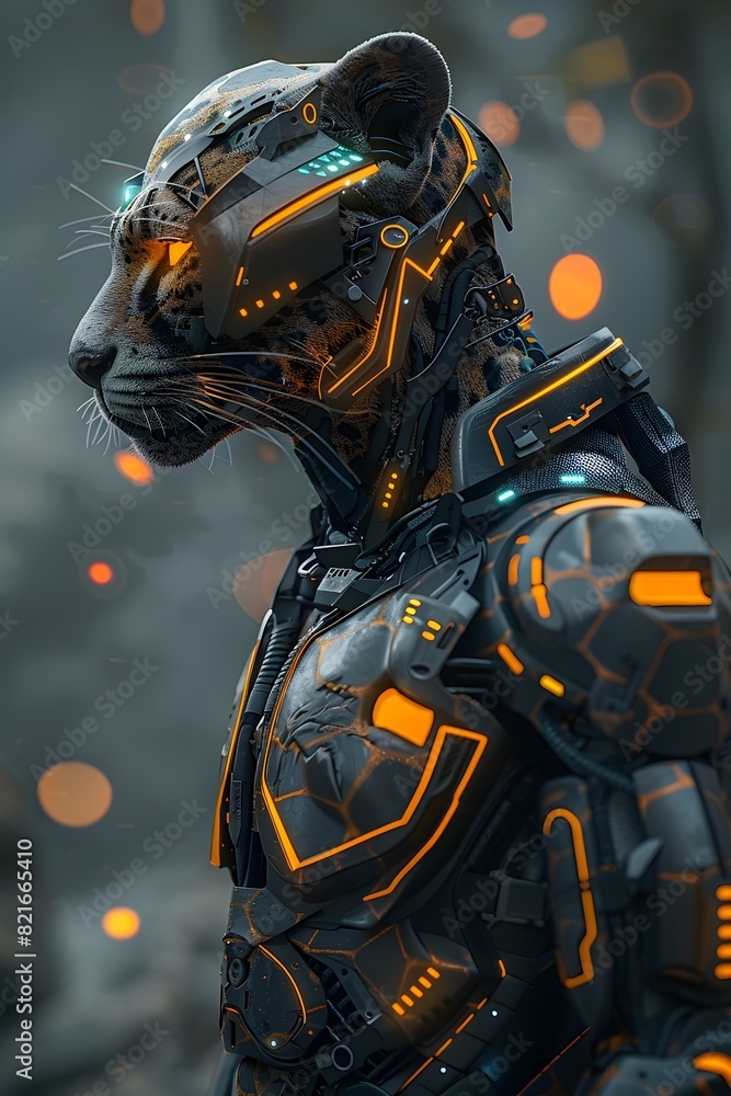 Cyborg Cheetah Warrior in Intense Battle-Ready Pose with Neon ...