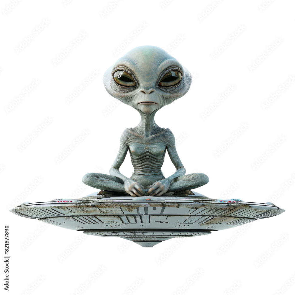 A meditating alien sits on a flying saucer transparent background, PNG ...