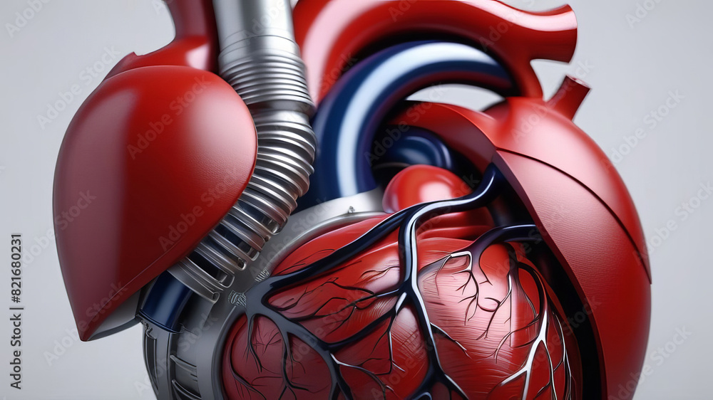Abstract anatomical heart with a red and black color scheme, featuring ...