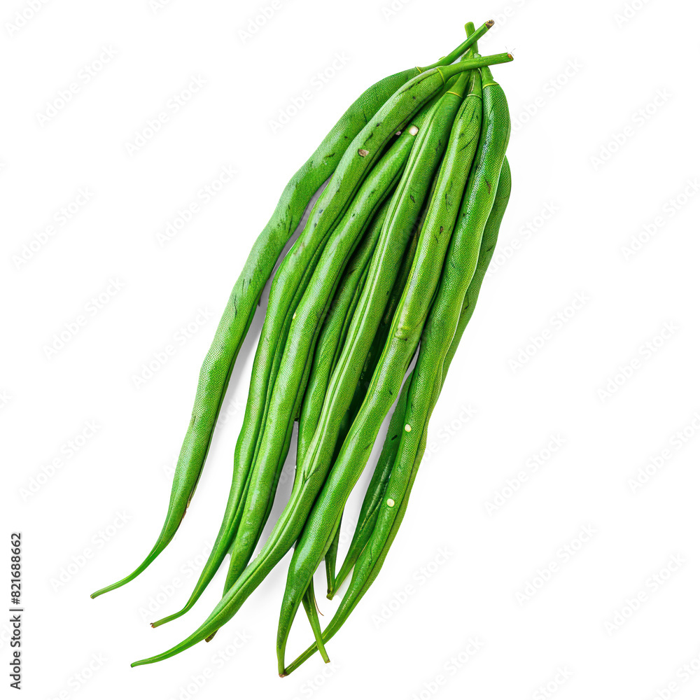 Snake beans/Yard long beans front view full length on transparency ...