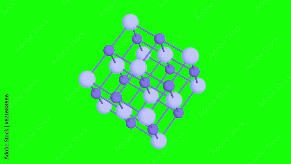 Crystal lattice molecule grid rotates. Sodium chloride rock salt. 4K ...