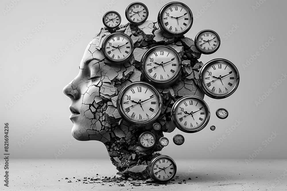Thinking business time concept as a group of clock objects shaped as a ...