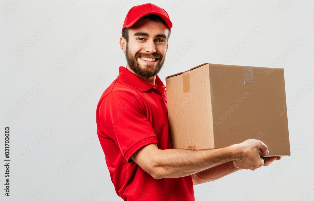 Order delivery, online shopping and package shipping concept. Friendly ...