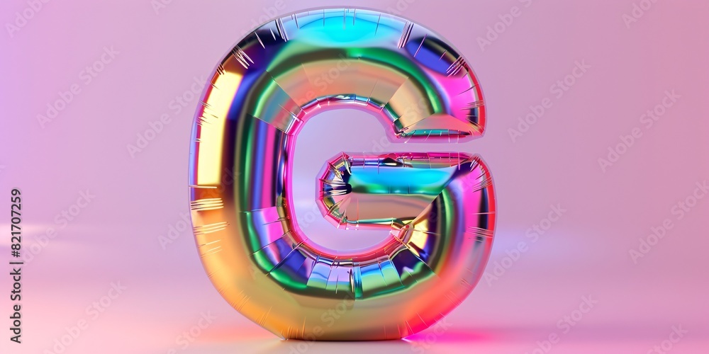 A reflective 3D holographic G with a metallic balloon bubble shape and ...