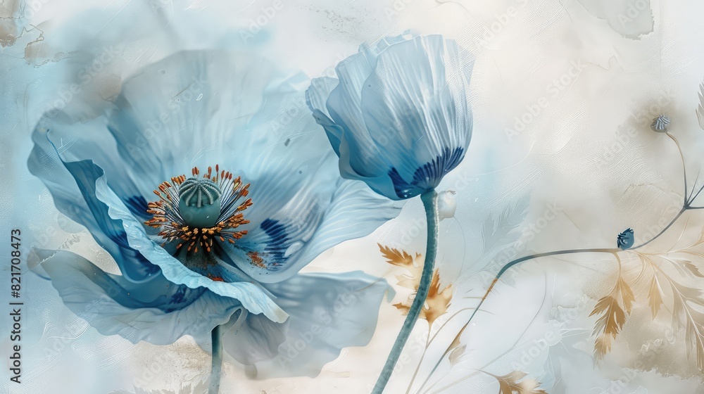 Watercolor painting of a beautiful blue poppy for background design in ...