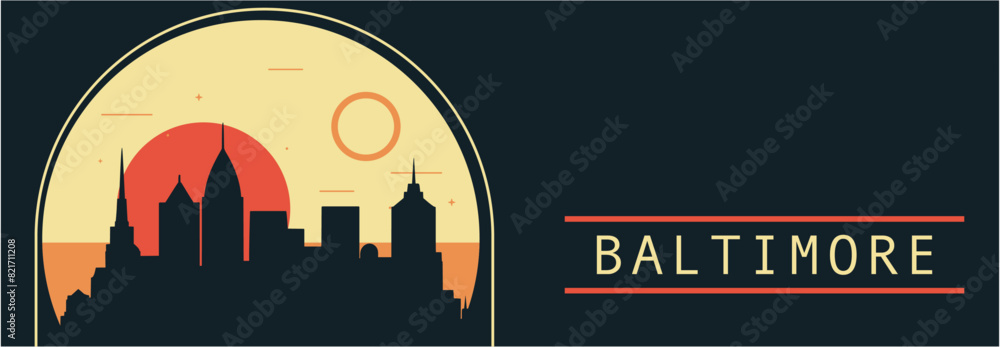 Baltimore city retro style vector banner with skyline, cityscape. USA ...