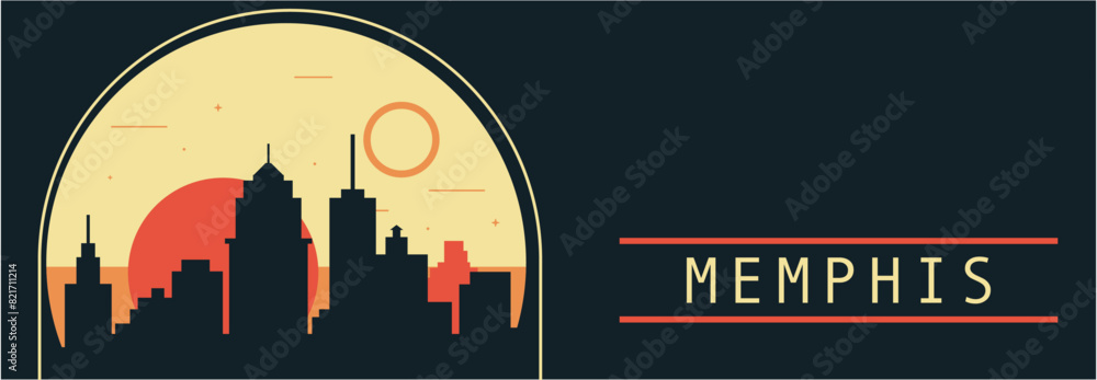 Memphis city retro style vector banner with skyline, cityscape. USA ...