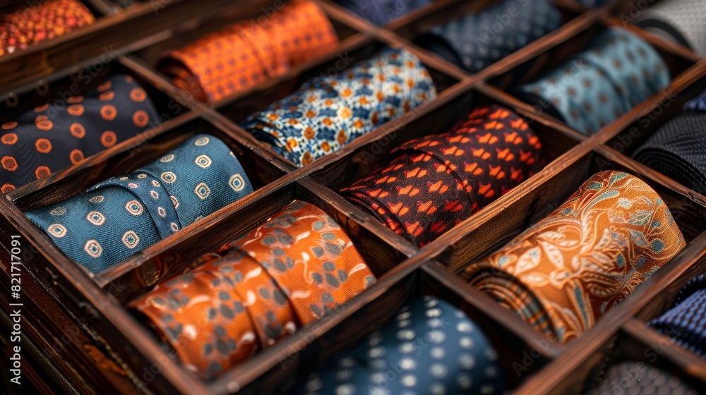 Vibrant collection of silk ties in various patterns displayed in a ...