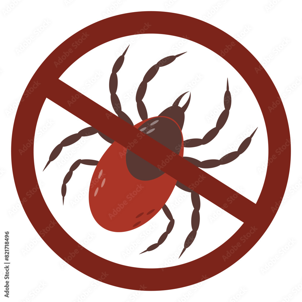 Stop ticks sign. Prevent a tick bite crossed out tick warning sign ...