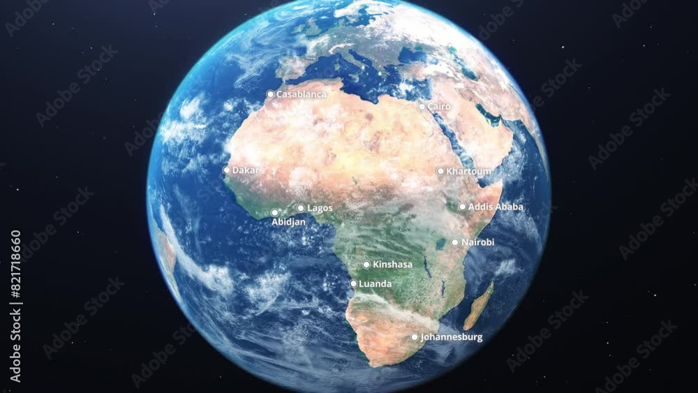 Slowly rotation of Earth as seen from space. 3D animation showing ...