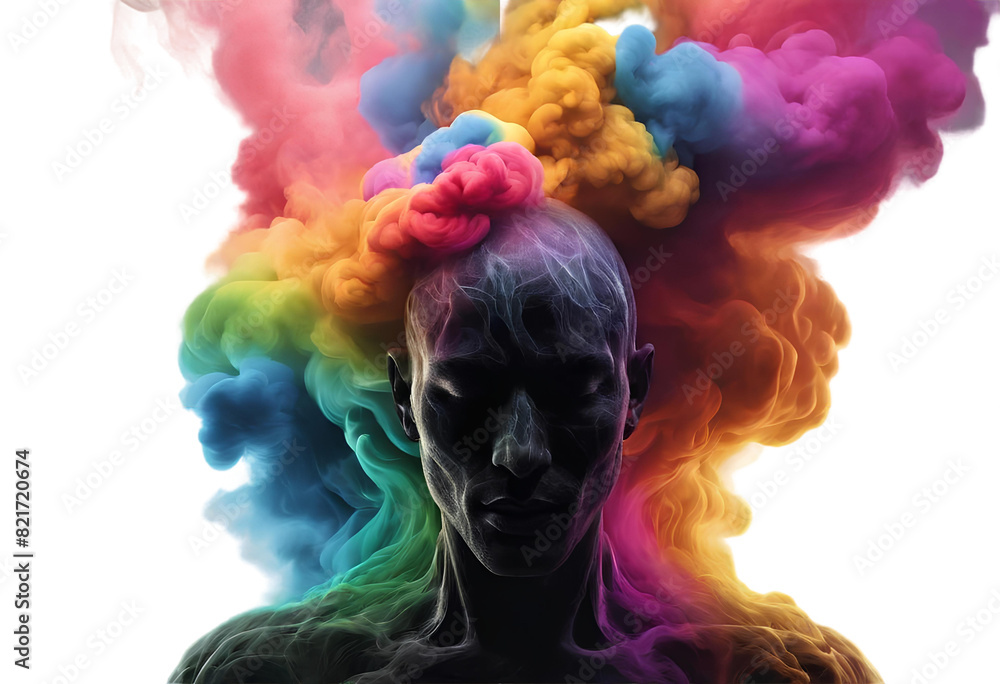 Colored smoke that floats around a human body, rainbow smoke, smoke ...