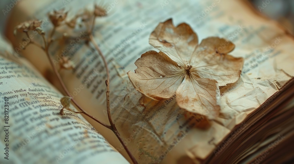 Preserved Sentiments: Classic Book with Faded Flowers, Embracing the ...