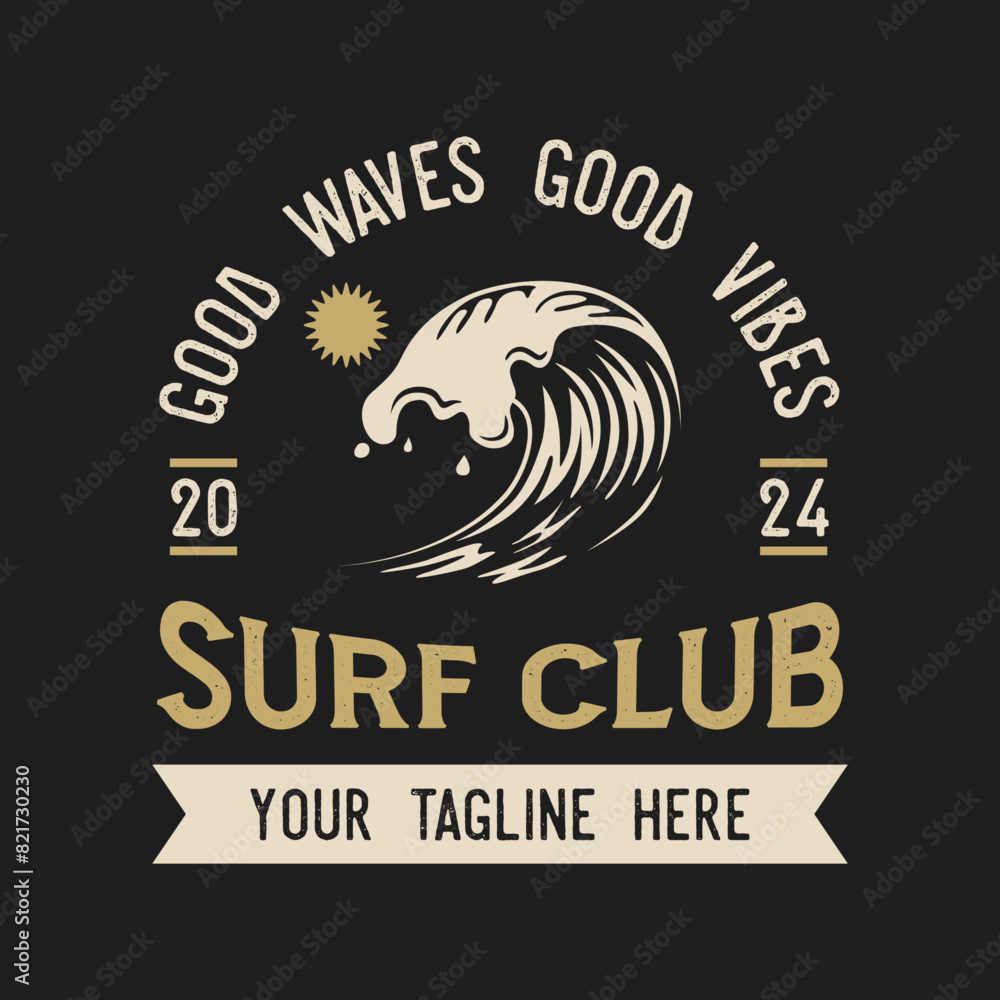 Vetor de Vintage Surf club vector logo template. Retro surfing emblem ...