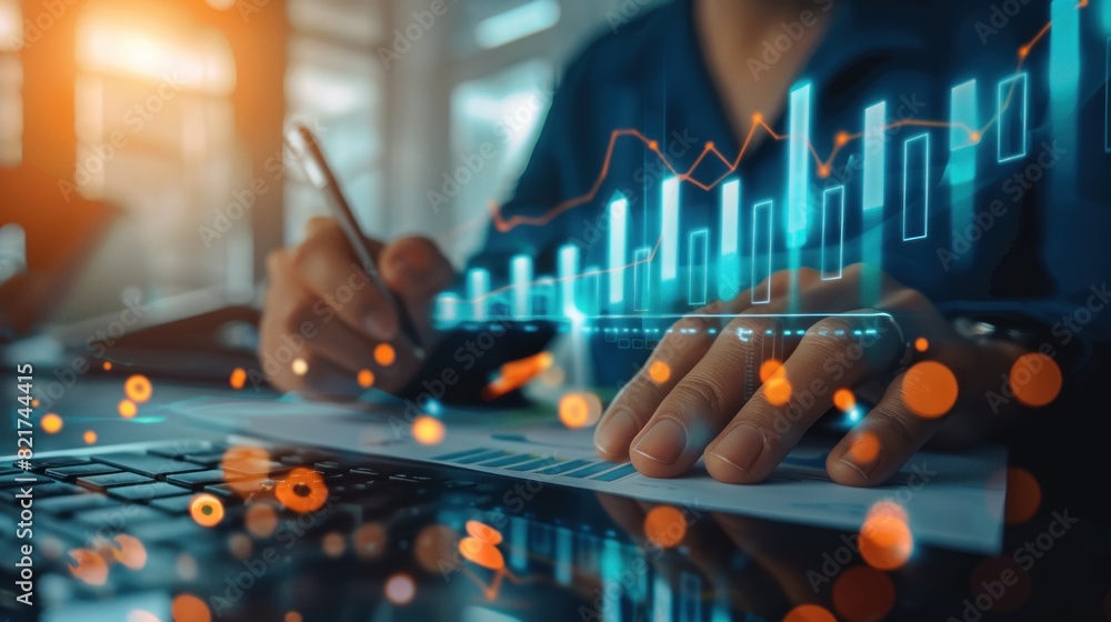 Business data analysis, finance analyst analyzing financial report and ...