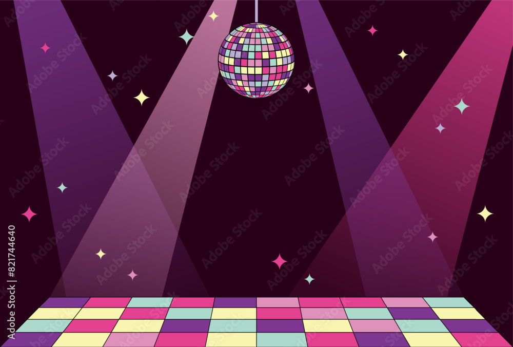 disco party vector background with spotlight on stage for banners ...
