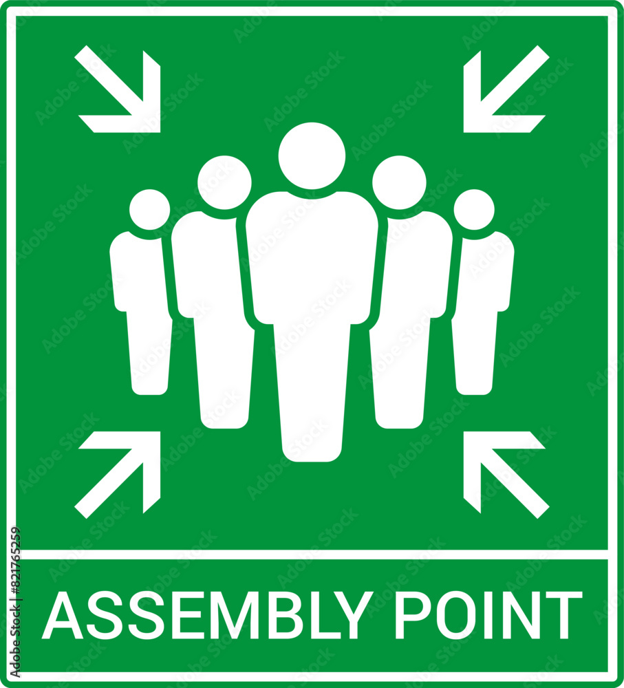 Emergency evacuation assembly point sign. Assembly point icon. Safety ...