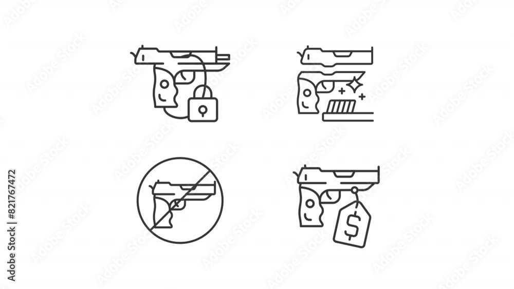 Gun sale line animation library. Animated handguns icons. Gun control ...