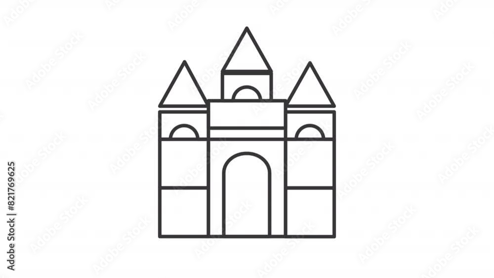 Animated toy castle icon. Block building line animation. Jumping ...