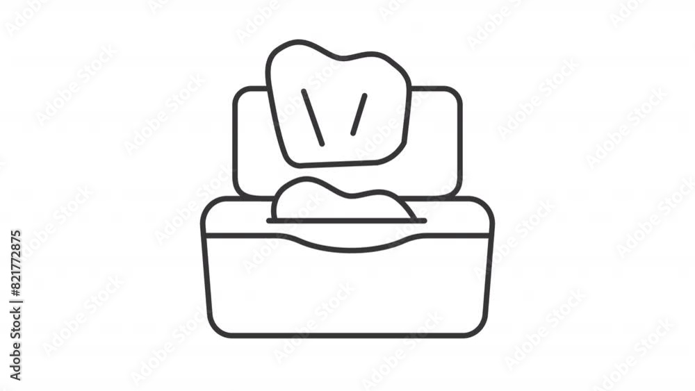 Animated wipes container icon. Kids hygiene measures line animation ...