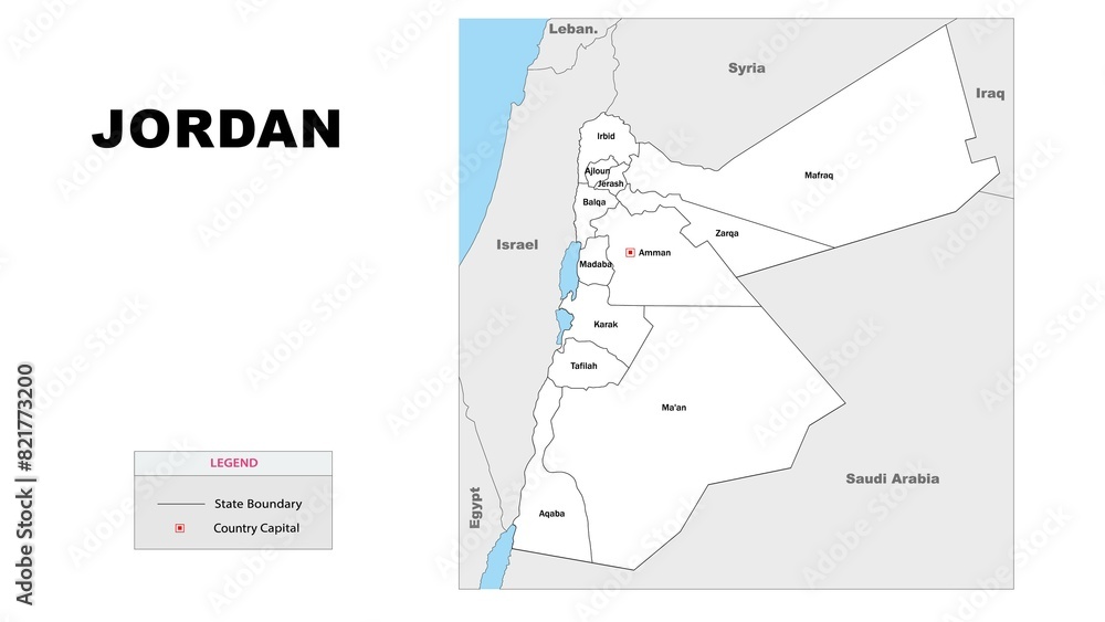 Jordan Map. State and district map of Jordan. Administrative map of ...