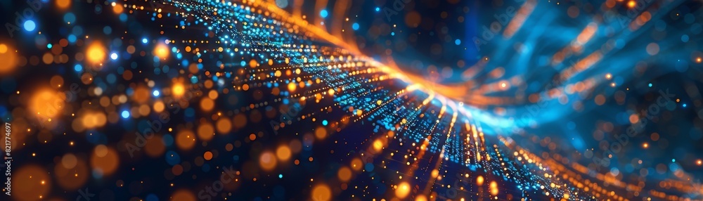 A colorful blue digitalization process is reflected on a background of ...