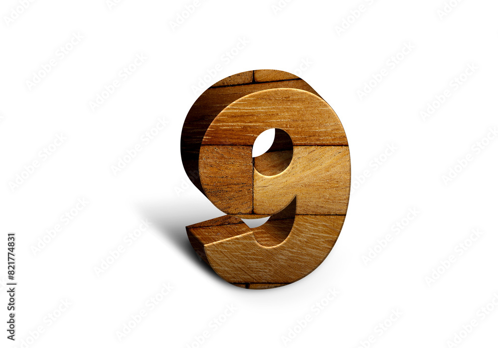 3d Wood Numbers, Alphabet Number Nine made of wood material, high ...