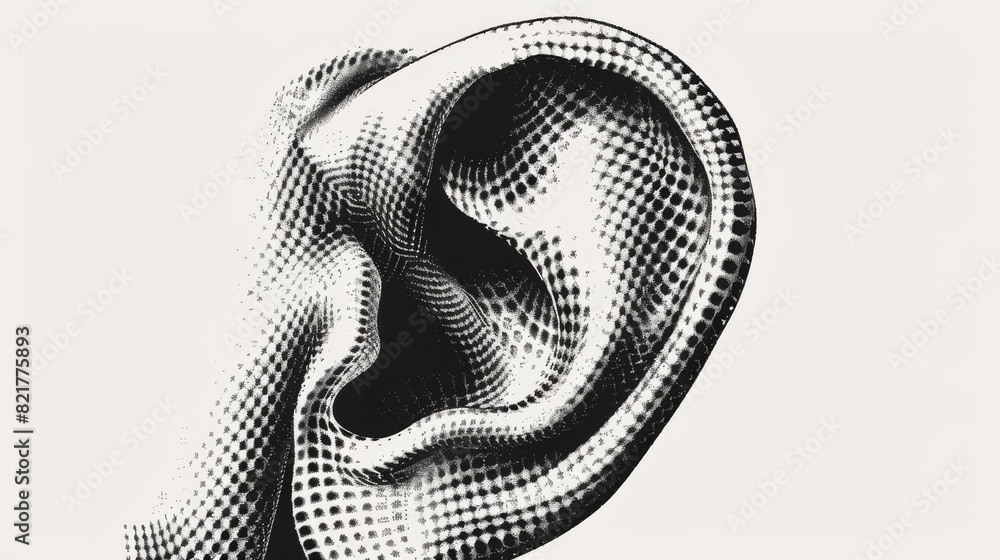 Halftone collage ear, dotted pop art style, retro grunge punk retro art ...