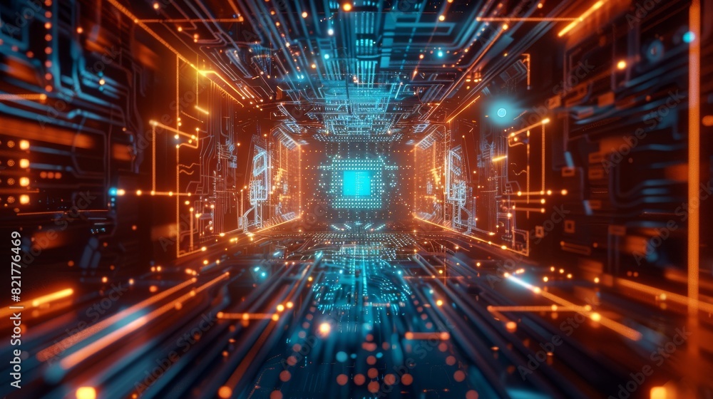 An abstract technology background of a quantum computing system with a ...