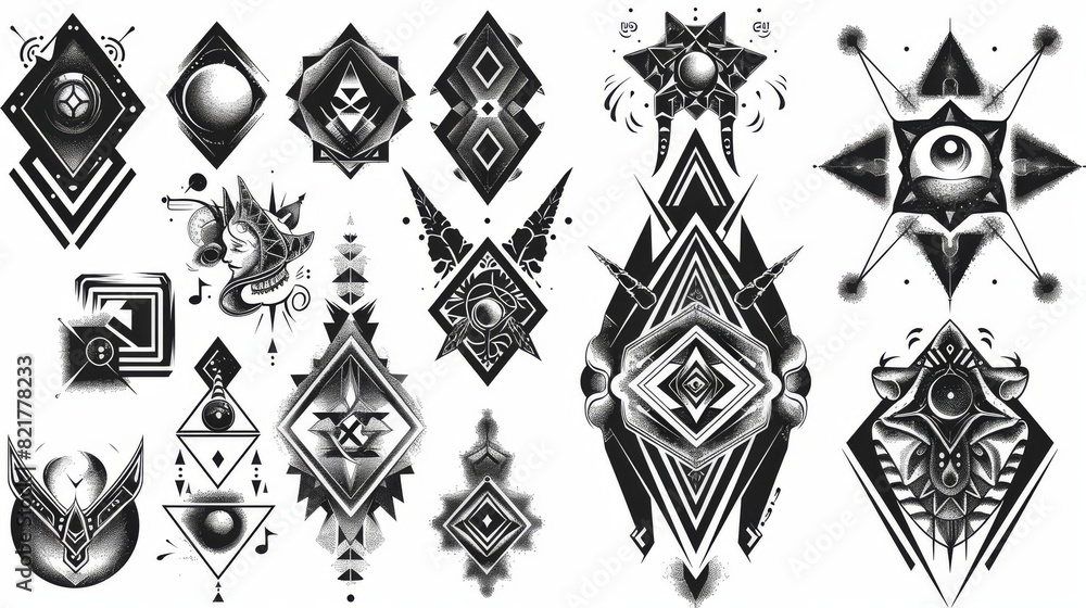 Modern illustration of emo gothic tribal tattoo designs, acid metal ...