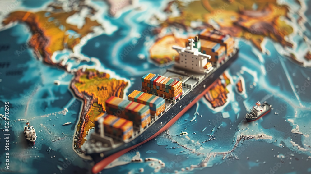 Container ship model on world map Stock Photo | Adobe Stock
