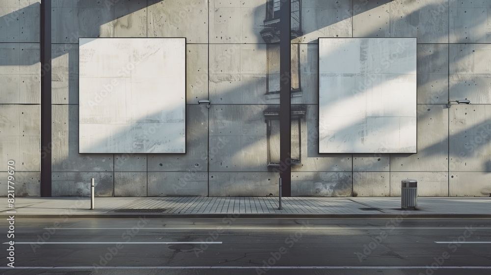 The two billboards of a modern building, shown against a modern street ...