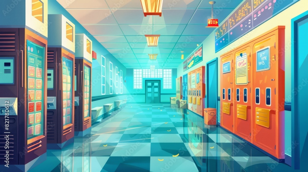 The interior layers of a college campus hall are ready for animation ...