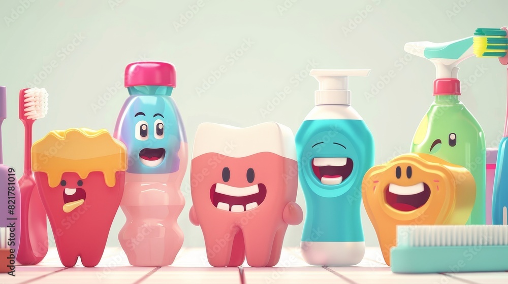 Cartoon characters of oral hygiene and dentistry products. Smiley ...