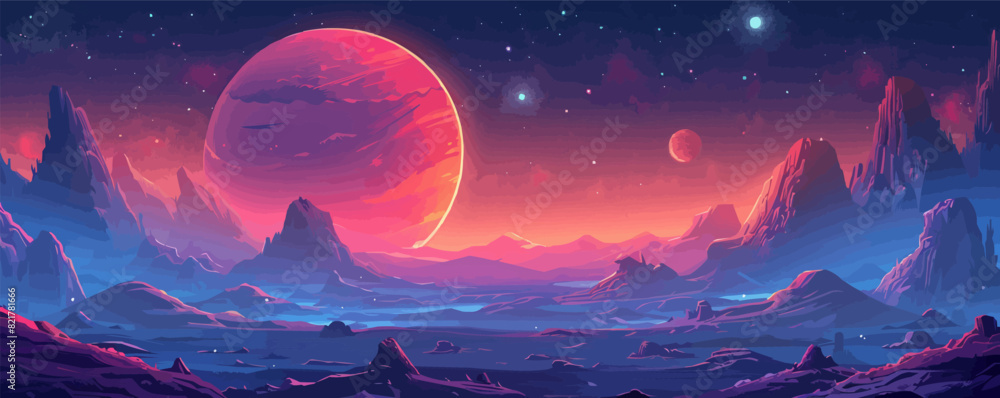 Fantastic game background with alien planet Colorful cartoon vector ...