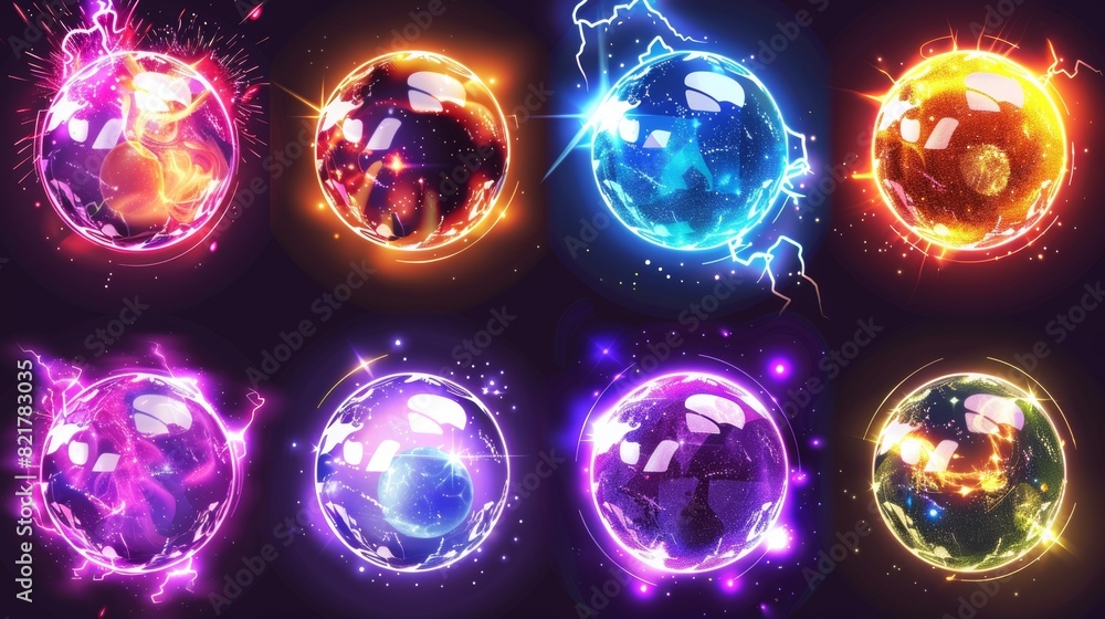 Set of magic game balls isolated on transparent backgrounds. Modern ...