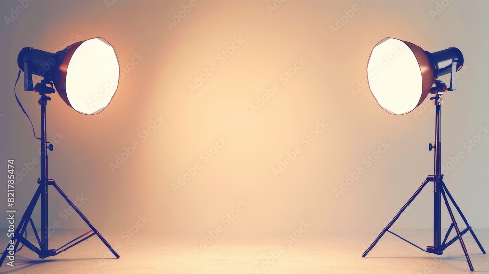 Professional photo lamps and cyclorama on tripod with warm yellow light ...